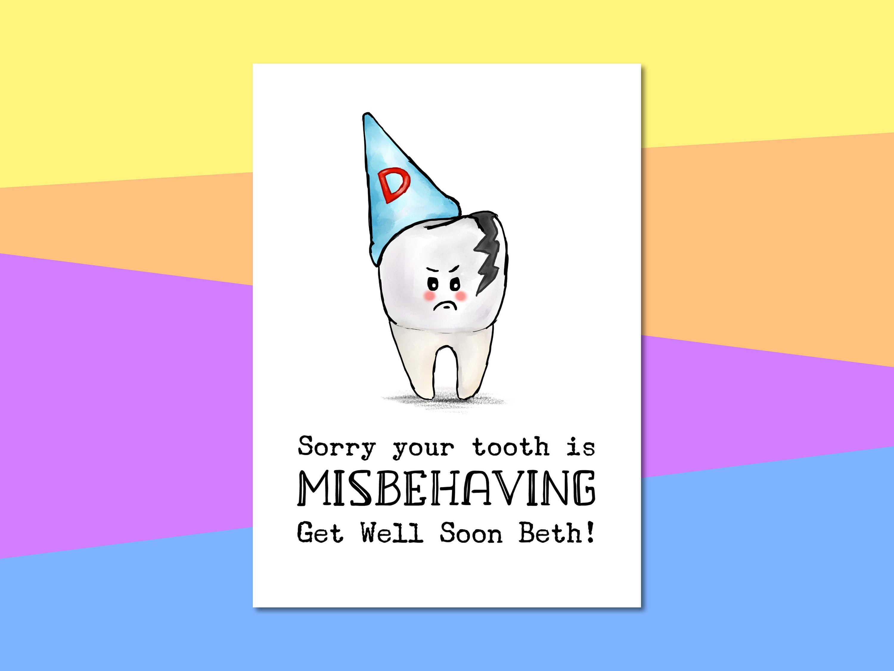 Naughty Tooth Get Well Soon Greeting Card Personalised Card - Etsy UK