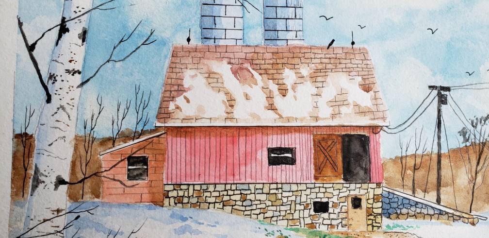 Red Barn Print Giclee Print Red Wall Art Farmhouse Decor Country Rustic ...