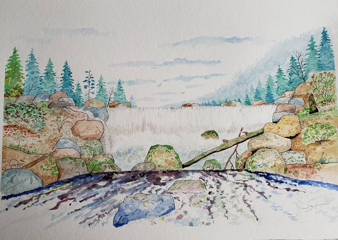 Waterfall Print Giclee Print Nautucal Art Cottage Decor Outdoor Life ...