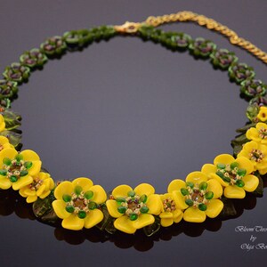 Yellow Glass Beaded Flower Necklace - Crystal Statement Jewelry Ideal ...