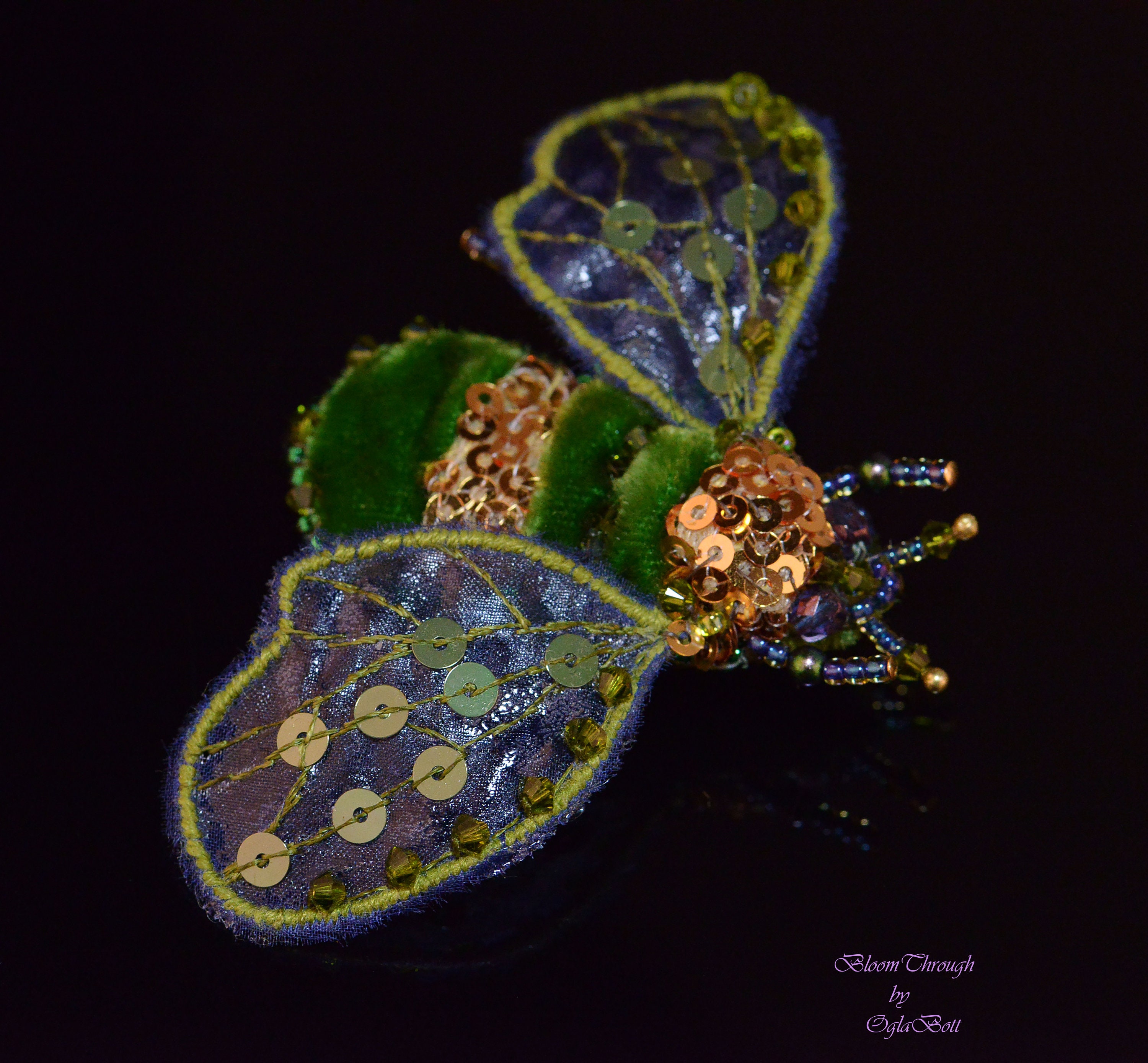 Handmade Green Beaded Bug Pin - Fashion Jewelry Accessory - Blue Beetle ...