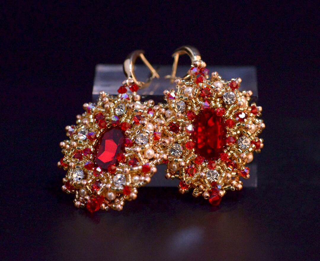 Scarlett Red Crystal Beaded Earrings - Fancy and Stylish - Etsy