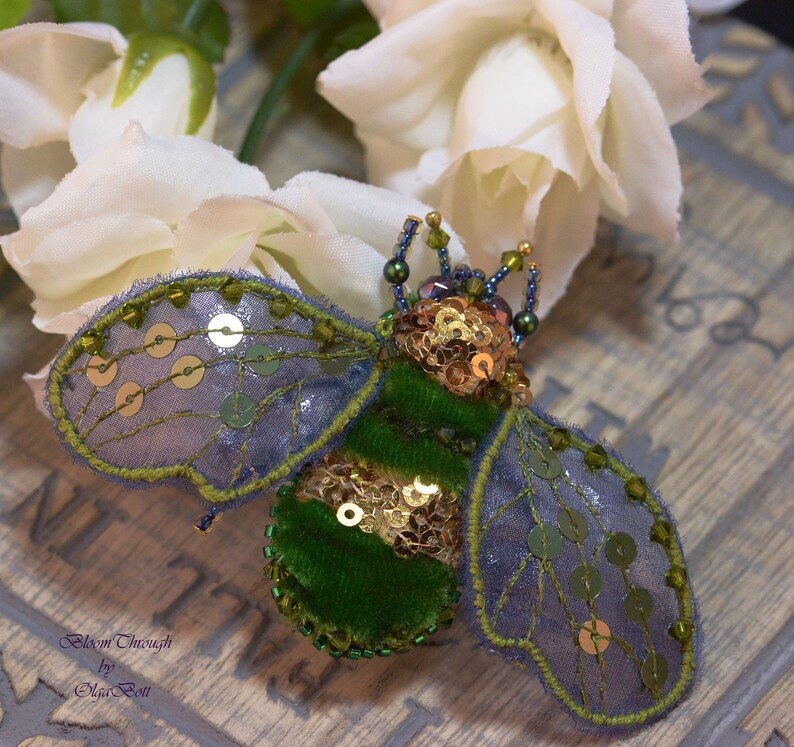 Handmade Green Beaded Bug Pin - Fashion Jewelry Accessory - Blue Beetle ...