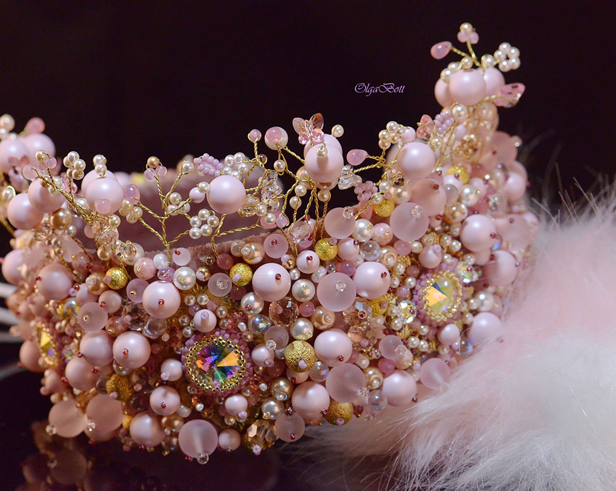 Bloomthrough: Crystal Pink Wedding Prom Tiara With Beaded Headband ...