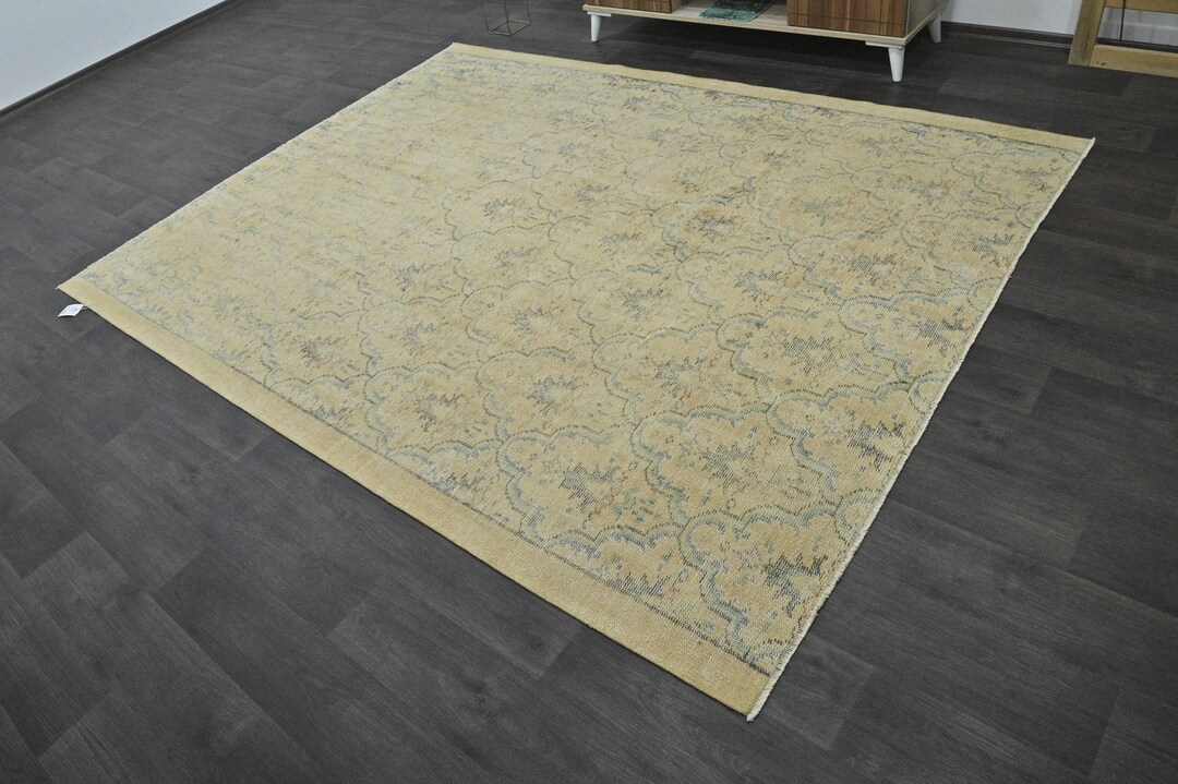 7x9 Square Vintage Rug, 7x9 Turkish Area Rug, 7x9 Oushak Muted Rug, 7x9 ...