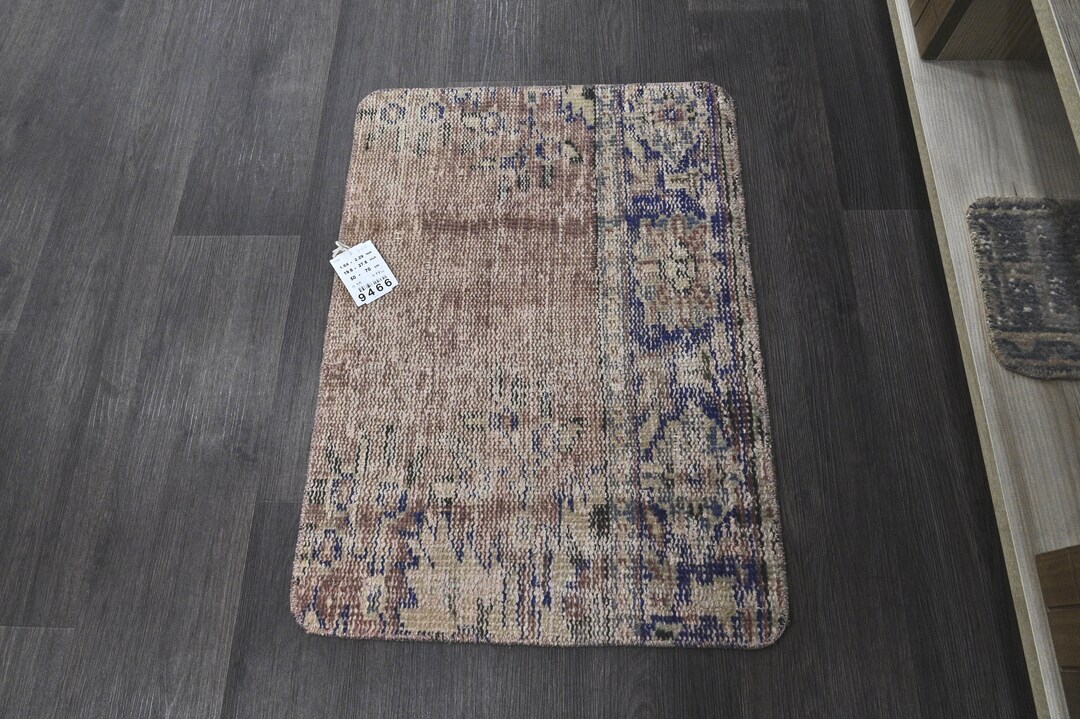 2x2 Vintage Turkish Rug, Square Handmade Turkish Doormat, Floral Redish ...