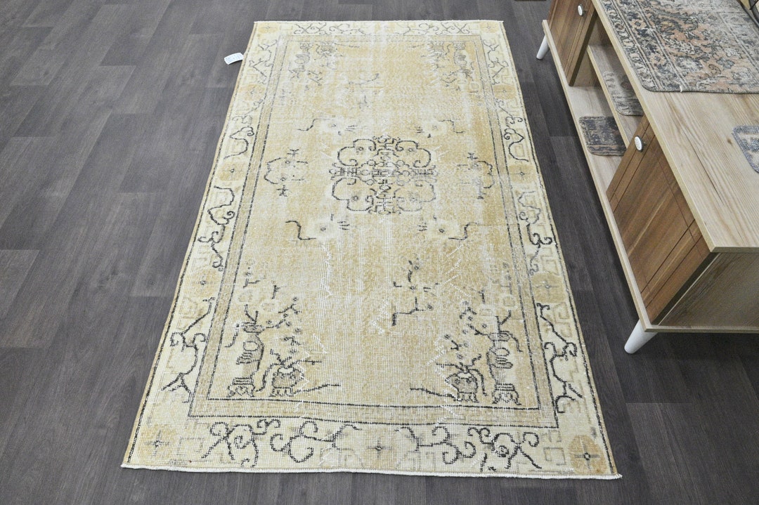 4x6 Vintage Rug, Beige Rug, Turkish Rug, Runner Rug, Tan Oushak Rug ...
