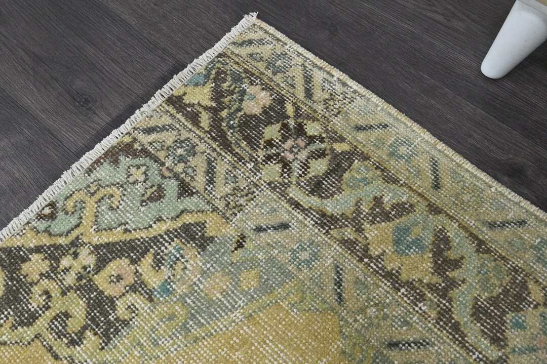5x6 Yellow Brown Turkish Rug, 5x6 Yellow Handmade Vintage Rug, Bohemian ...