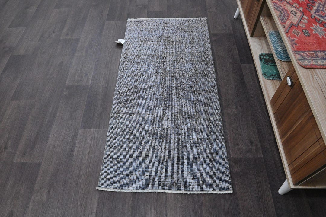 Faded Gray Runner Rug 2x4 Ft, Vintage Blue Turkish Bath Mat, Distressed ...