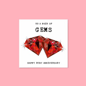 40th Wedding Anniversary Ruby Gems Card Fortieth Anniversary Card Ruby ...