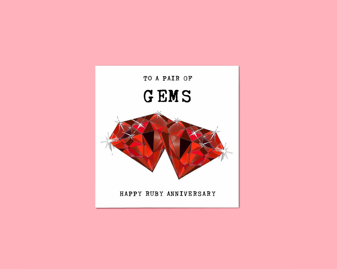 40th Wedding Anniversary Ruby Gems Card Fortieth Anniversary Card Ruby ...