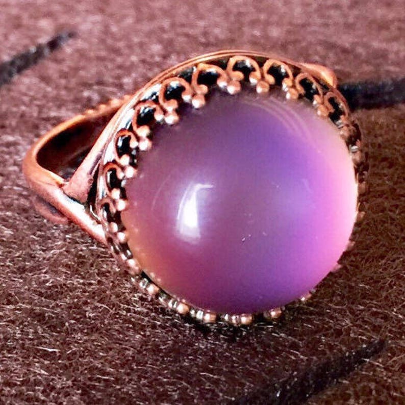 MOOD RING 14mm Large Round Copper Crown Colorful Aurora | Etsy