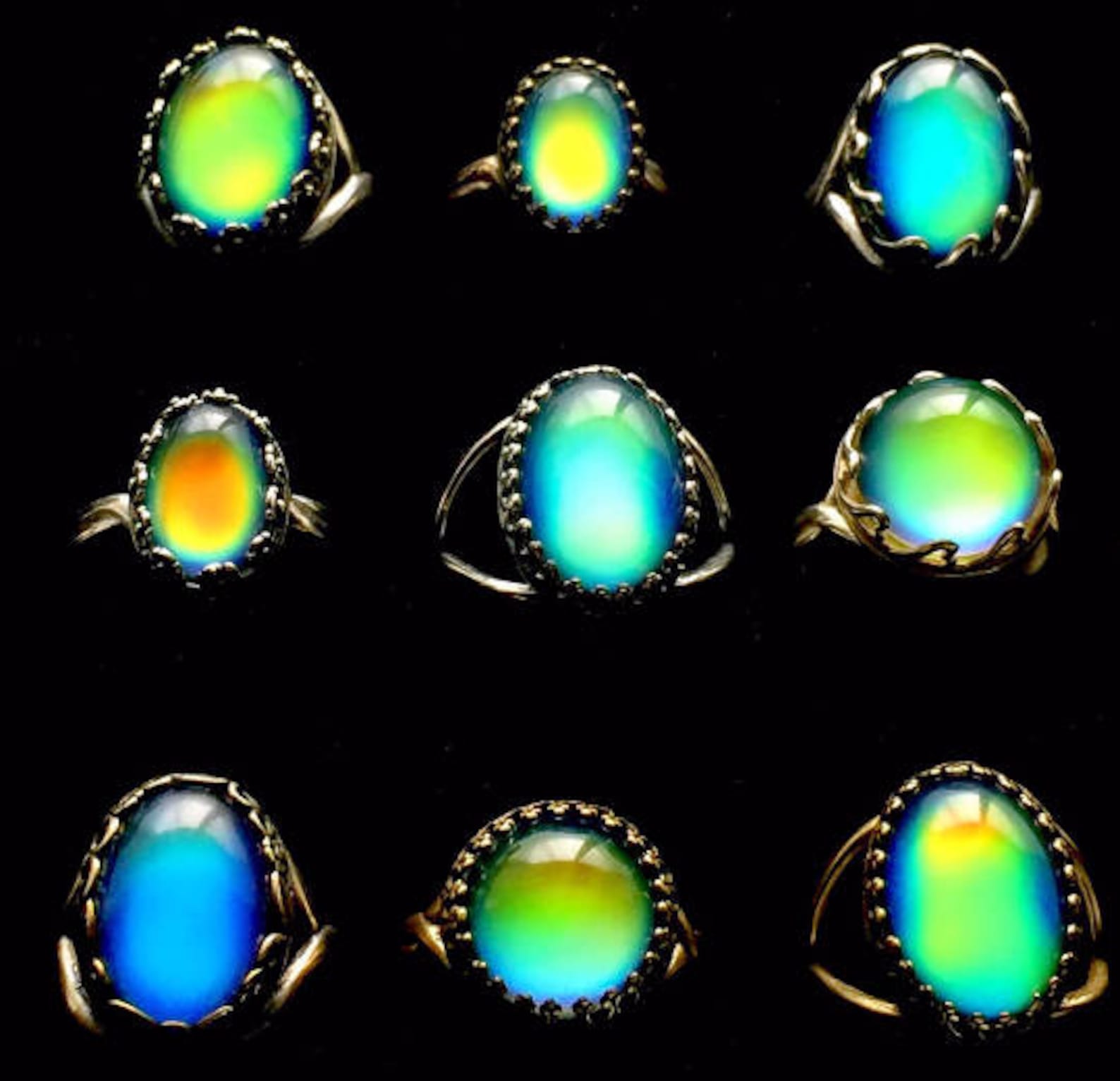 MOOD RING Copper Small Oval Crown Aurora Rainbow Color Changing ...