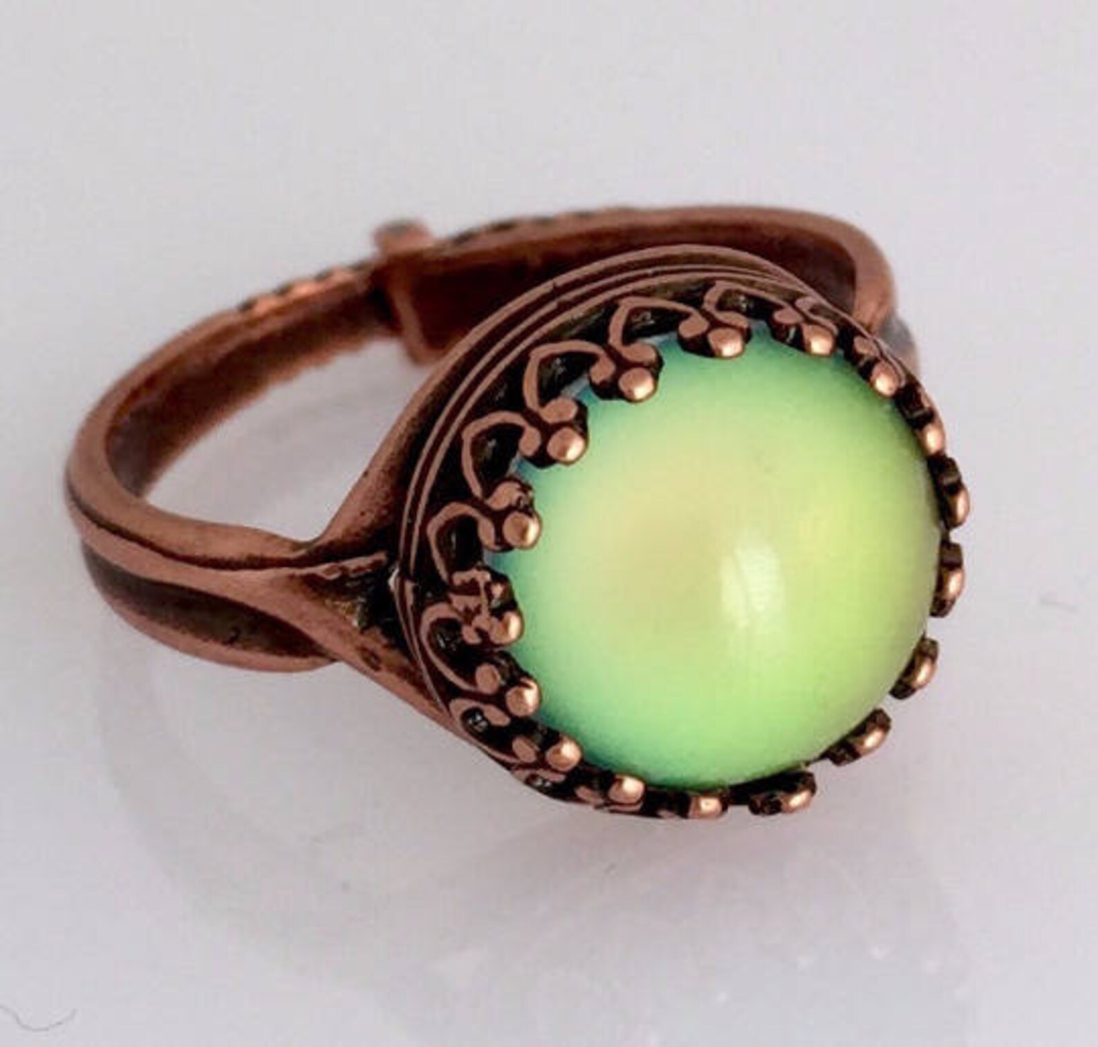 MOOD RING Small Round Copper Plate Crown Colorful Aurora - Etsy
