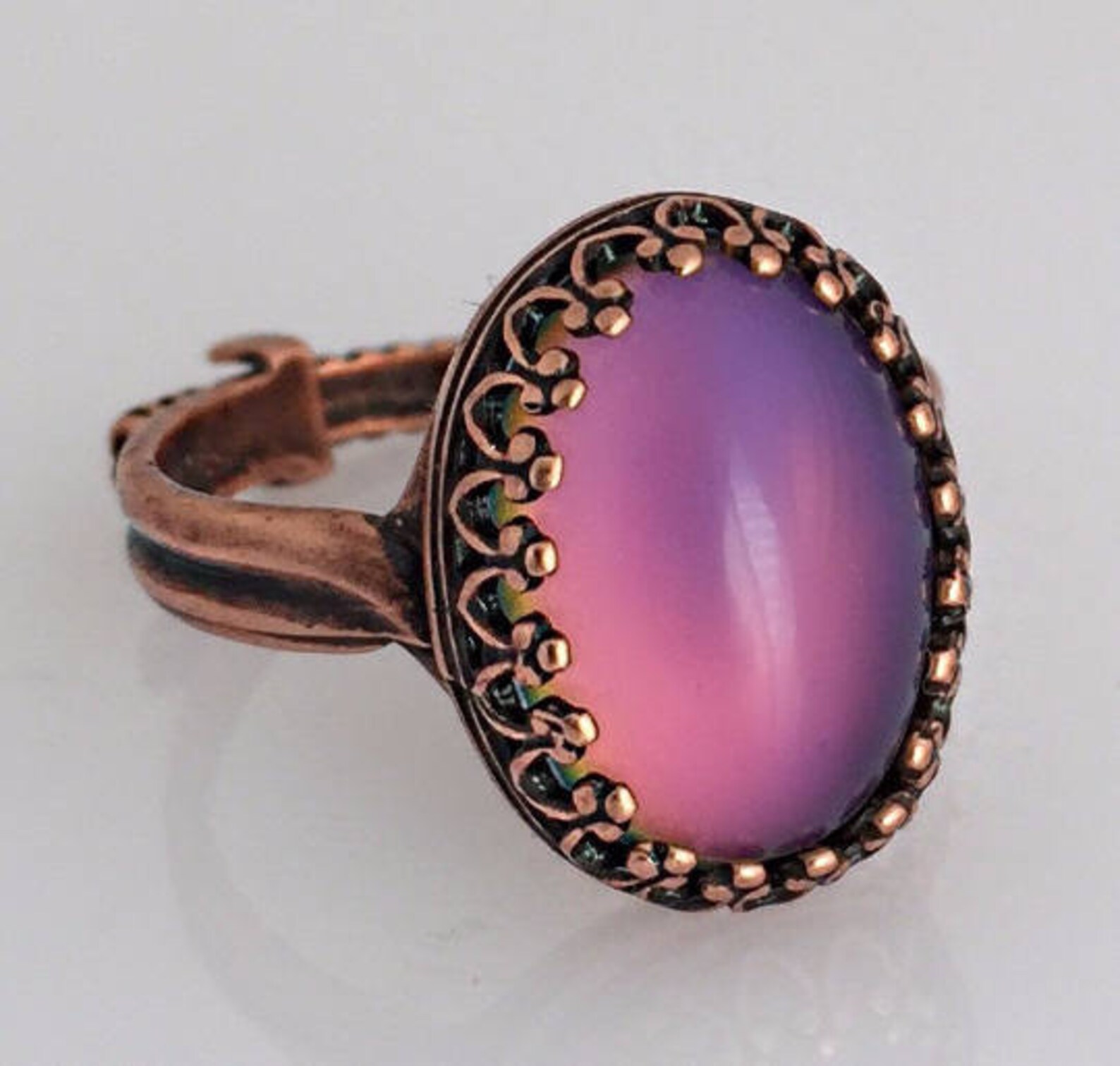 MOOD RING Copper Small Oval Crown Aurora Rainbow Color Changing ...