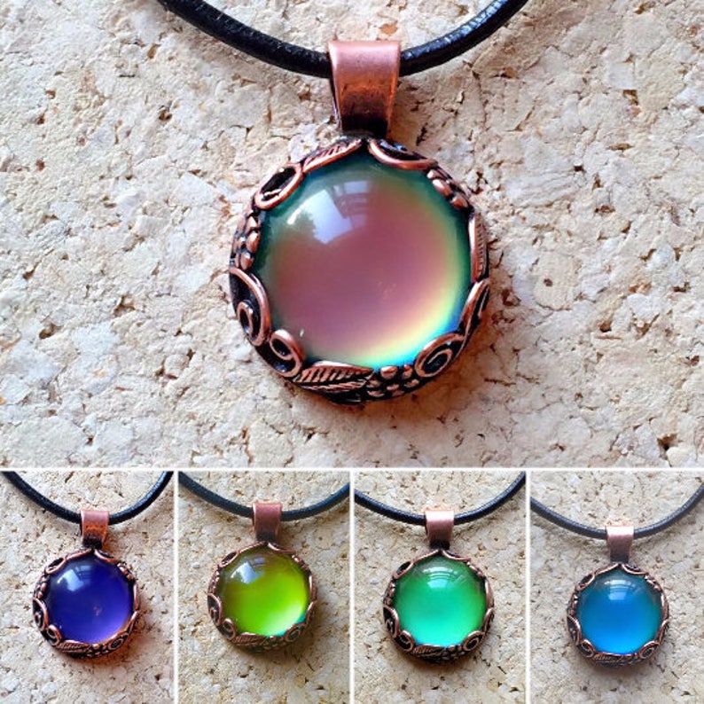 MOOD RING Necklace Copper Floral Pendant Colorful Aurora | Etsy
