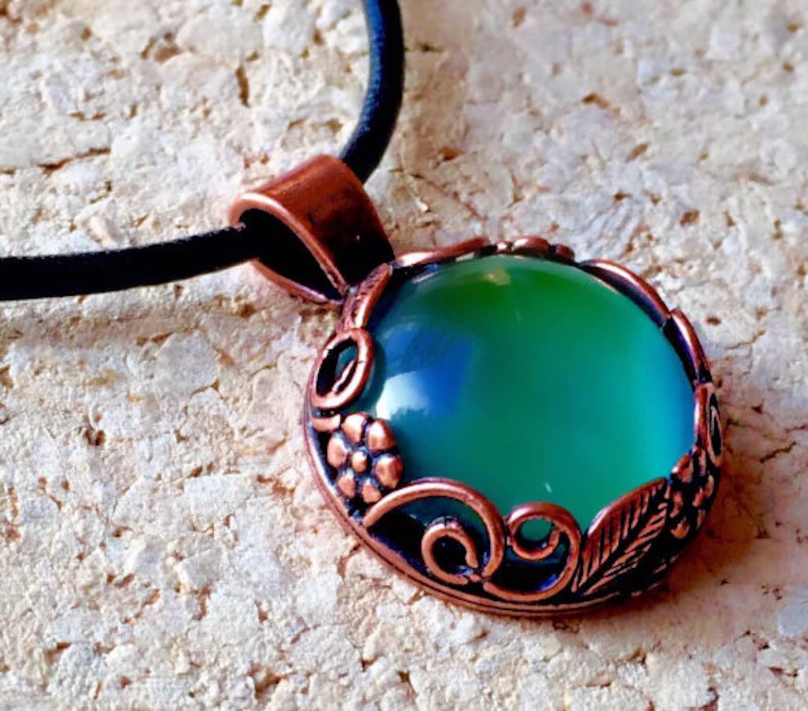 MOOD RING Necklace Copper Floral Pendant Colorful Aurora - Etsy
