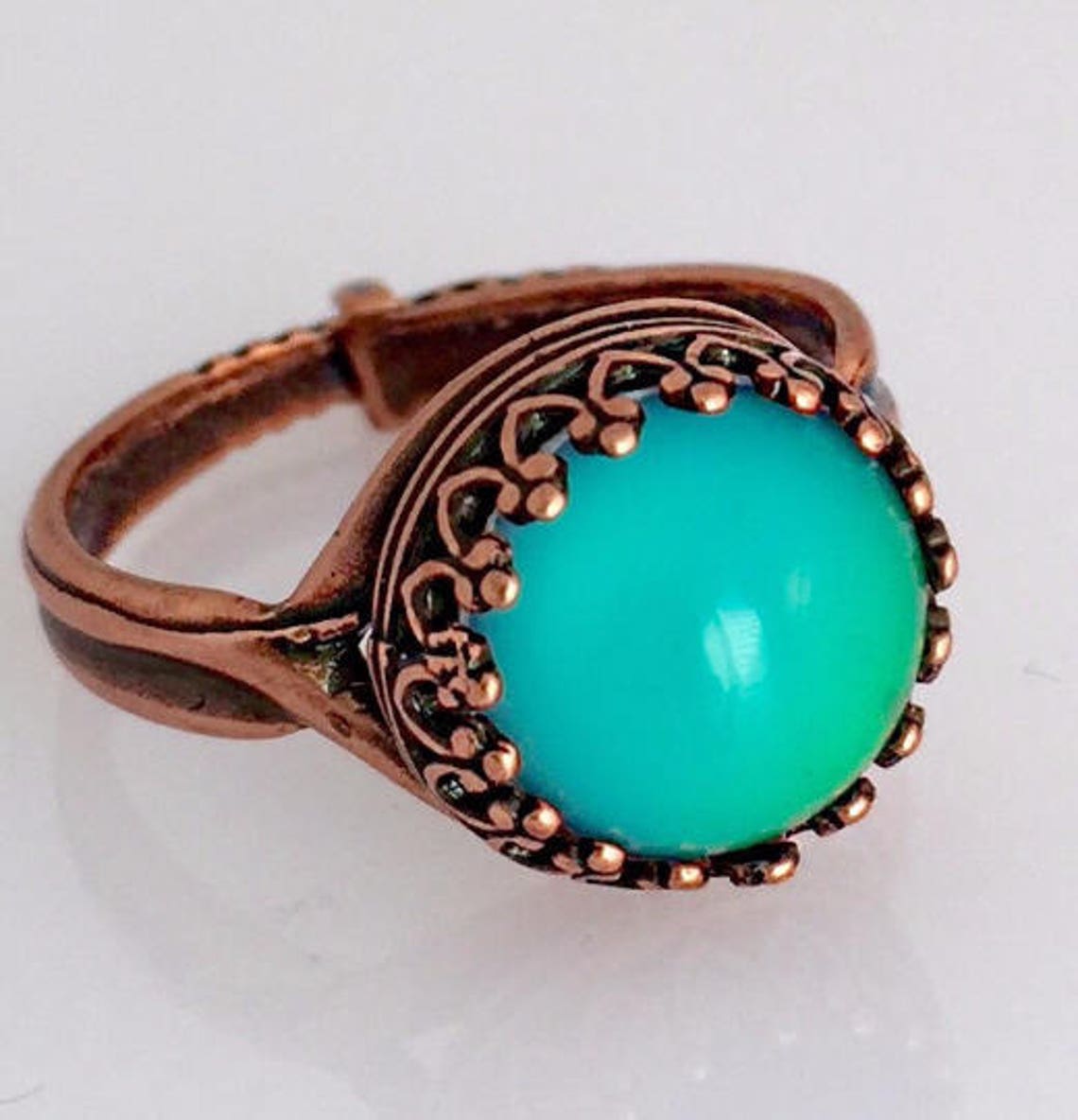 MOOD RING Small Round Copper Plate Crown Colorful Aurora - Etsy