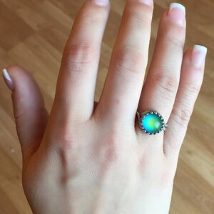 STERLING Silver 925 Mood Ring Small Round Crown Colorful Aurora Rainbow Adjustable Band Jewelry ...