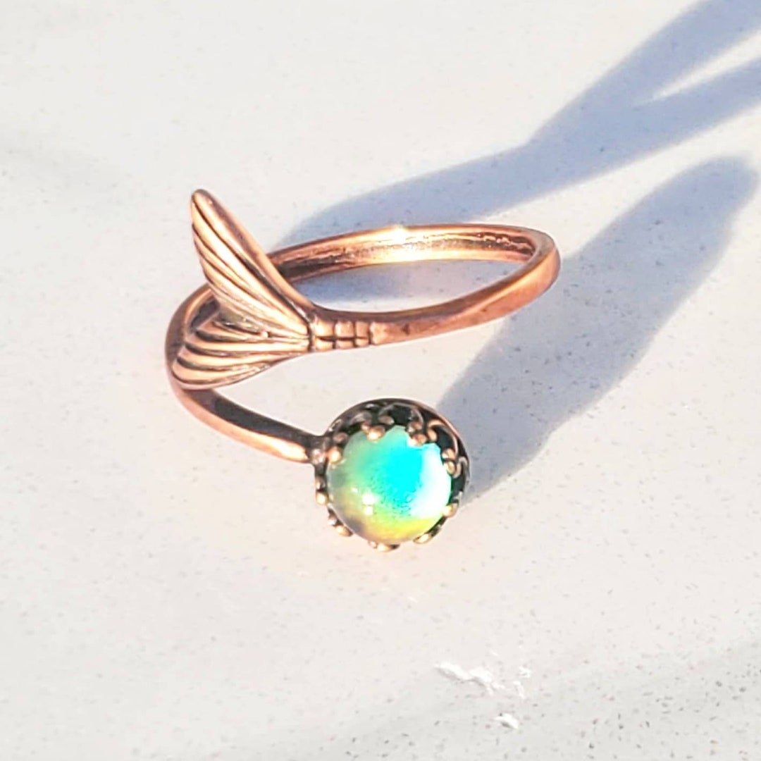 Copper Plated MOOD Ring Mermaid Adjustable Band Aurora Borealis ...
