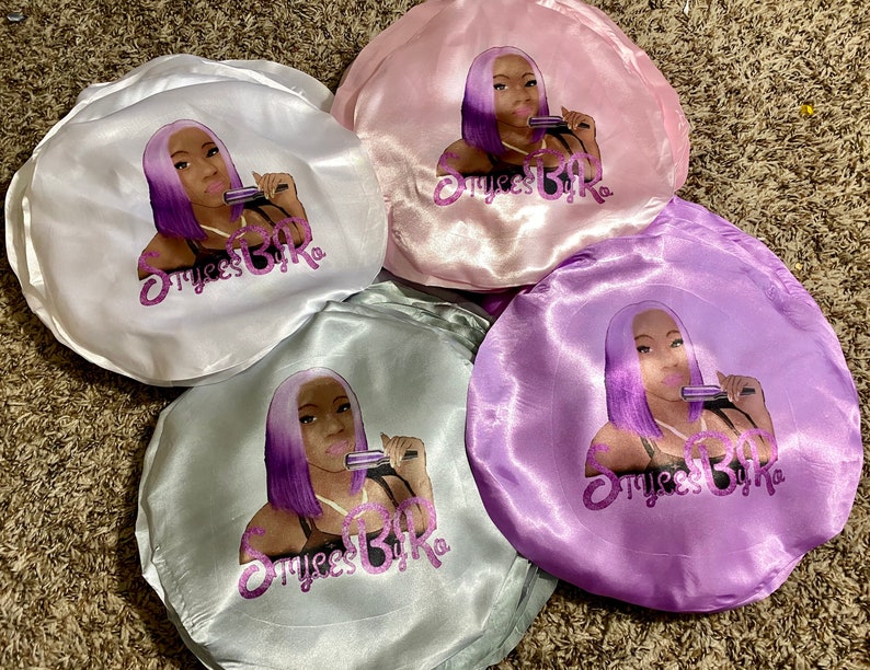 Custom Personalized Single Layer Satin Hair Bonnets Logo | Etsy