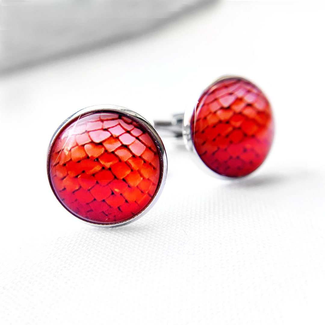 ORANGE DRAGON CUFFLINKS Dragon Scales Sea Monster Mermaid | Gift for ...