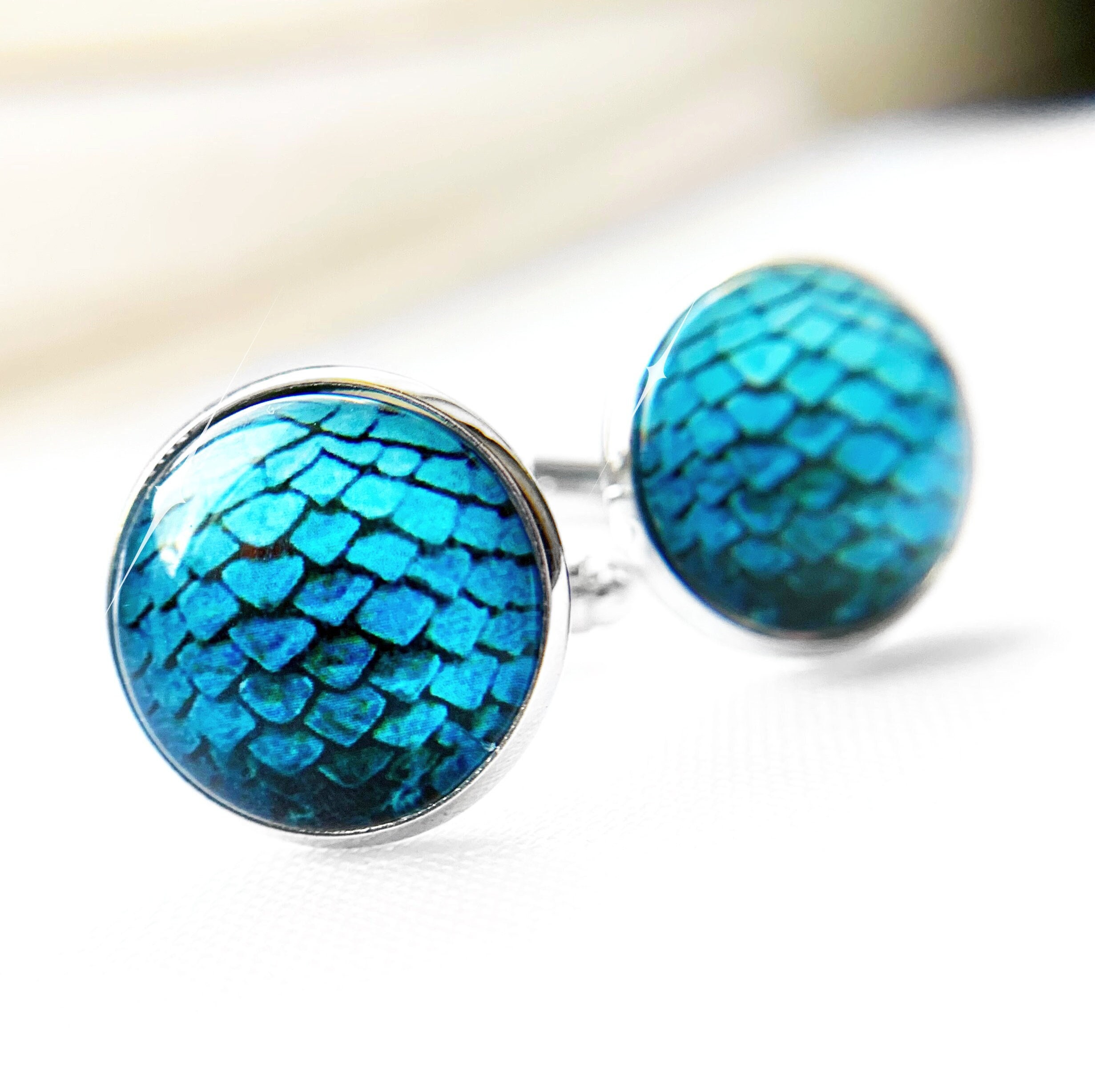 BLUE DRAGON CUFFLINKS Dragon Scales Sea Monster Blue Mermaid - Etsy
