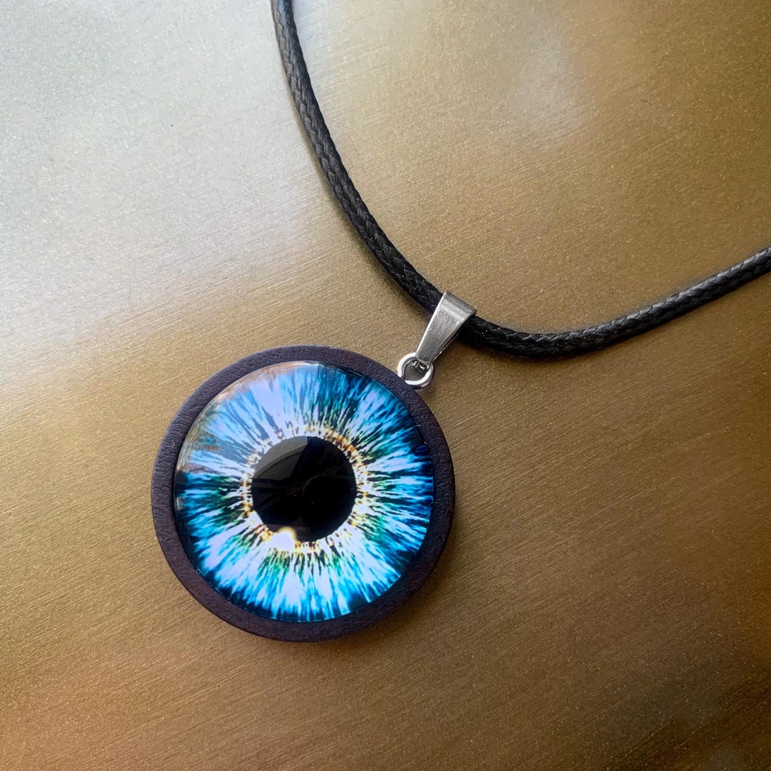 EYEBALL Round Eye Design Pendant Necklace | Dark Teal Blue Gray Eyeball ...