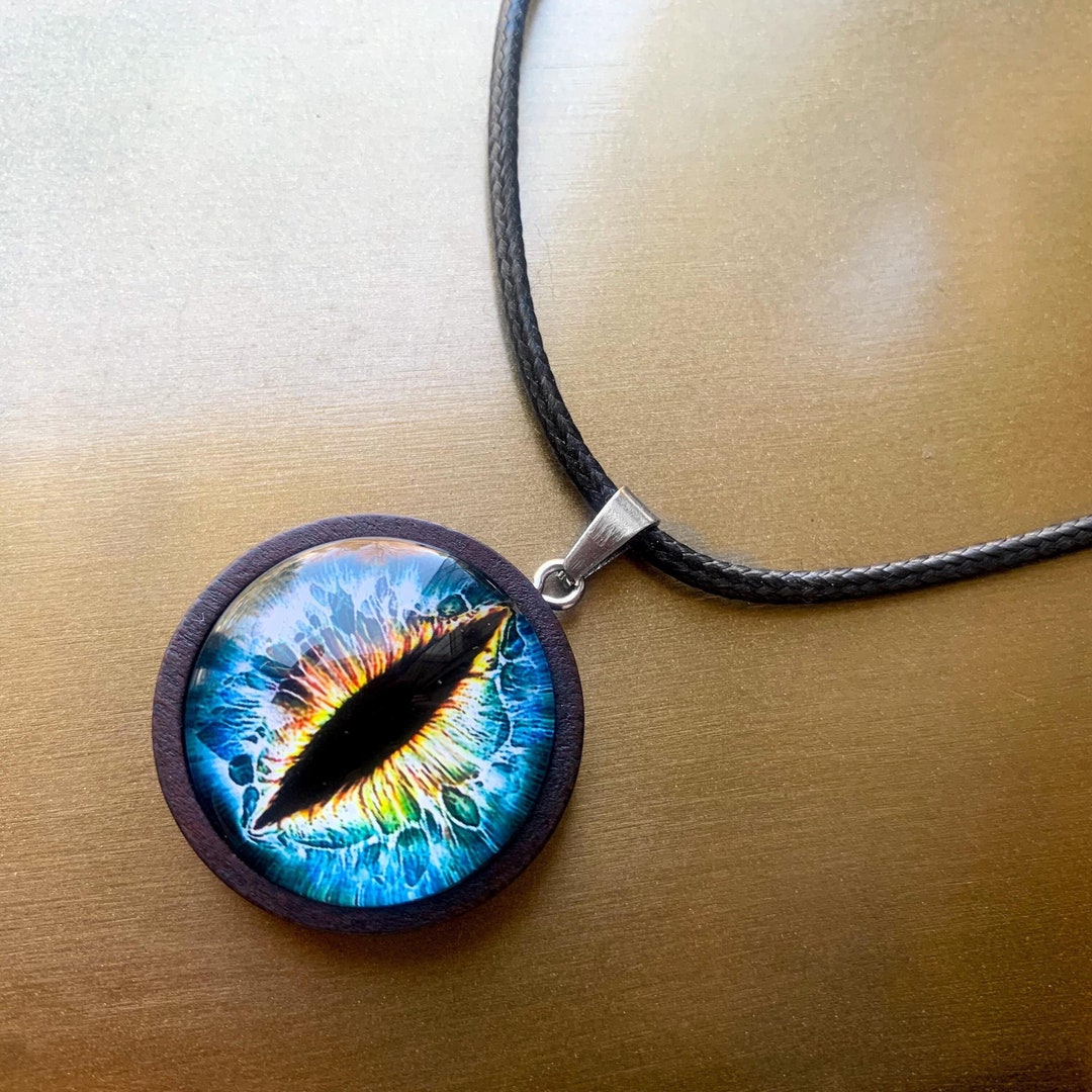 EYEBALL Dragon Eye Design Pendant Necklace | Dark Teal Blue Gray ...