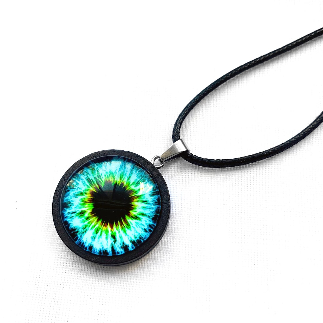 EYEBALL Round Eye Design Pendant Necklace | Teal Lime Green Eyeball ...