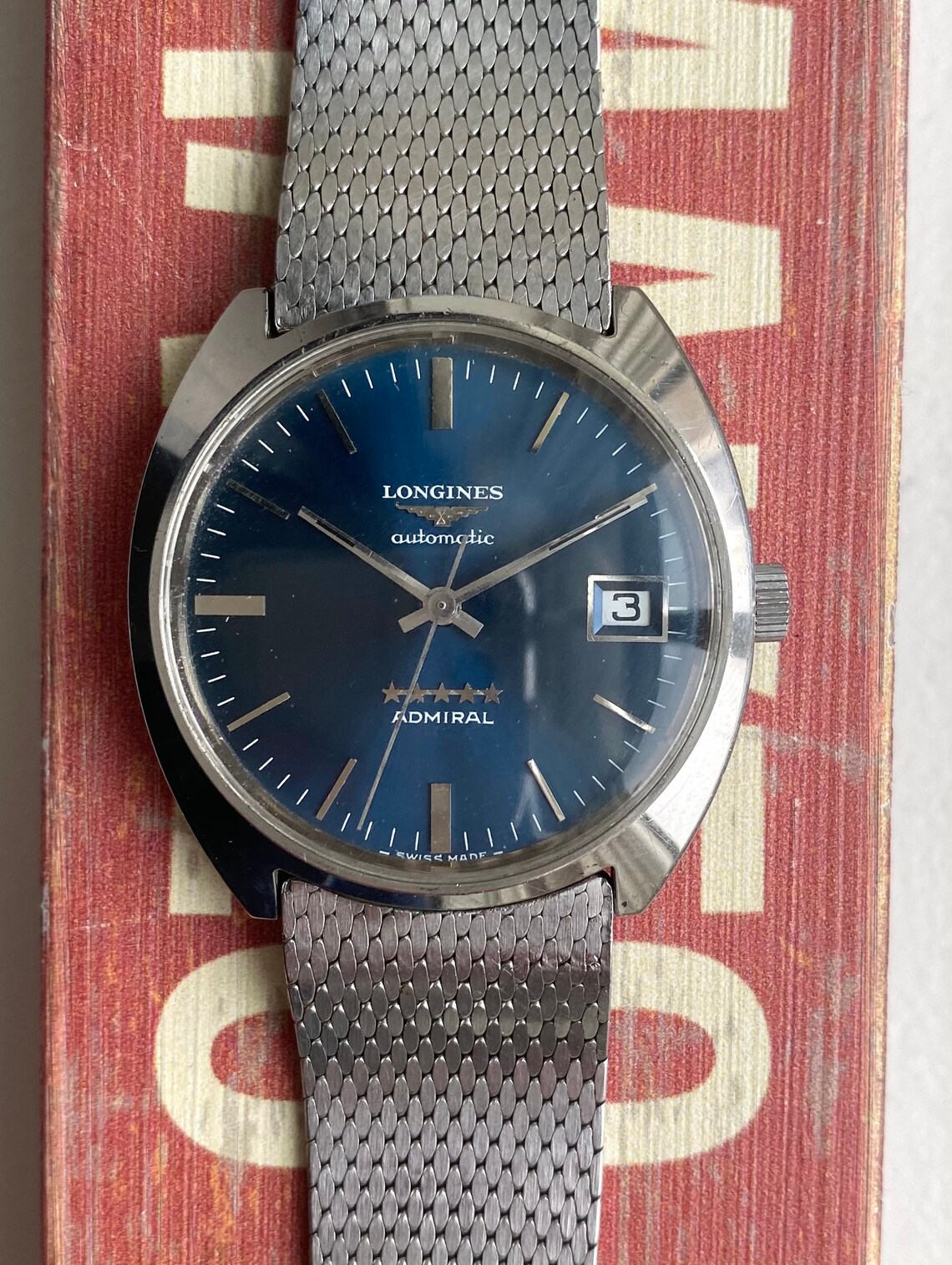 Vintage Longines Admiral Automatic Blue Dial Steel Cushion | Etsy