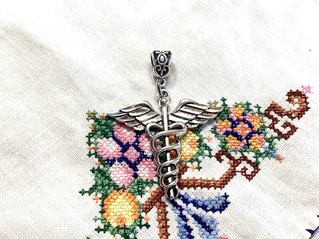 Caduceus Pendant.medical Field Pendant.healing Wand Charm.silver ...