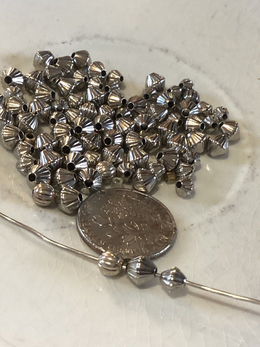 Silver Corrugated Metal Bead Mix, Silver Round and Bicone Beads ...