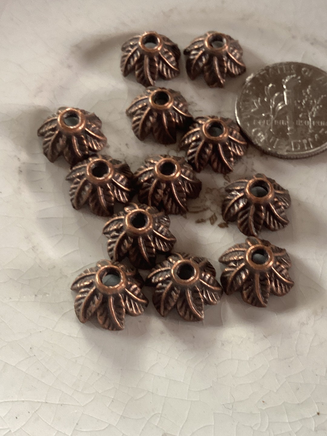 Antique Copper Bead Caps, Copper Leaf Bead Caps, Copper Bead Caps, 12 ...