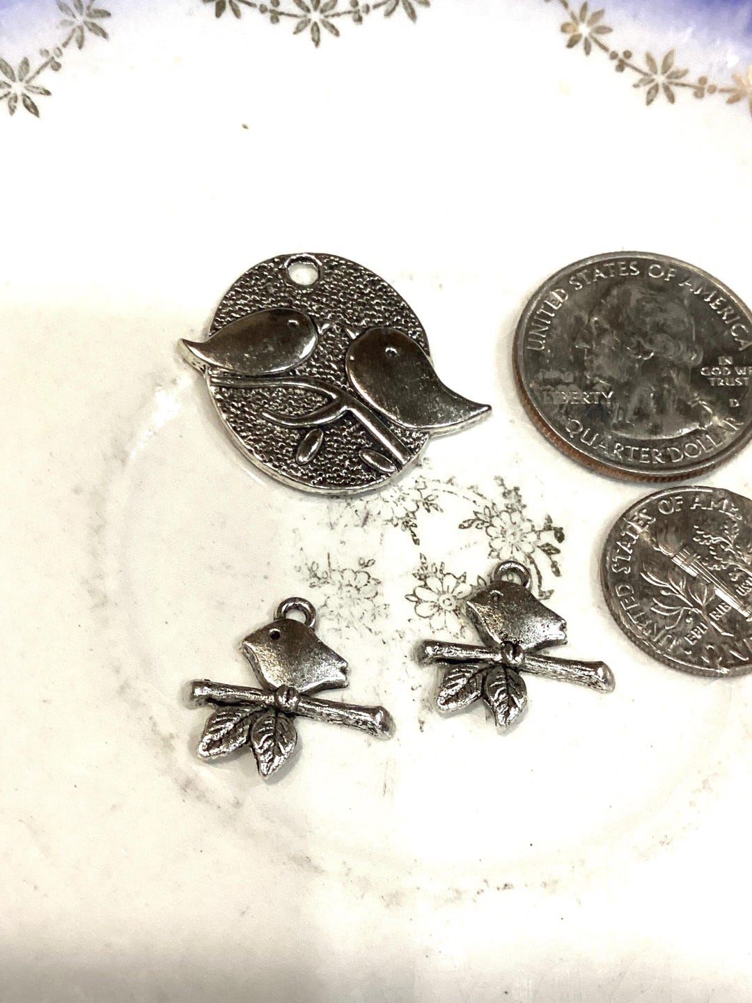 Silver Metal Bird Charm Set, Songbird Charms, Jewelry Ensemble Charm ...