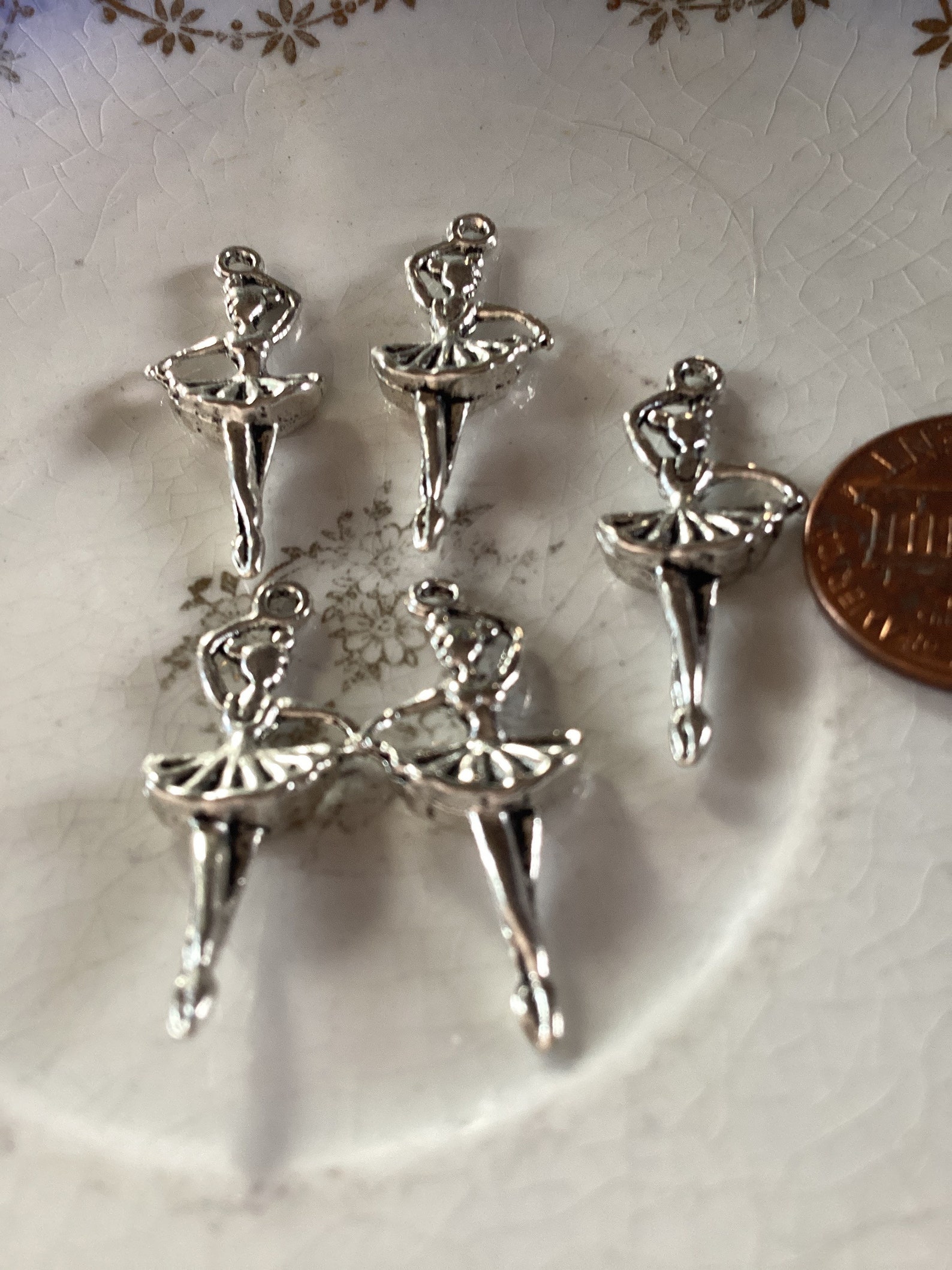 Silver Ballet Dancer Charms, 3D Ballet Charms, Ballerina Charms, 5 ...