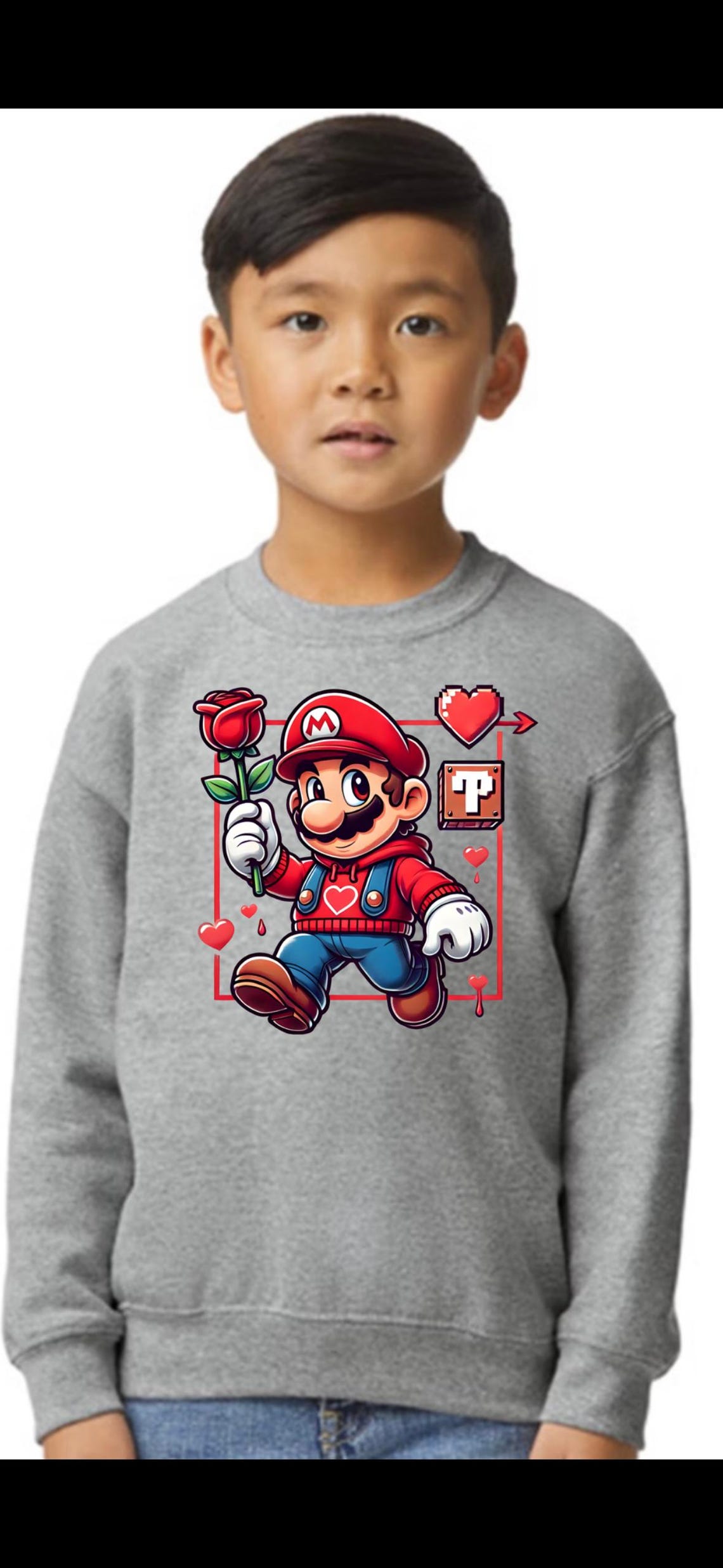 Mario Super Heart Valentine Kids Shirt Sweatshirt Hoodie Custom Shirt ...