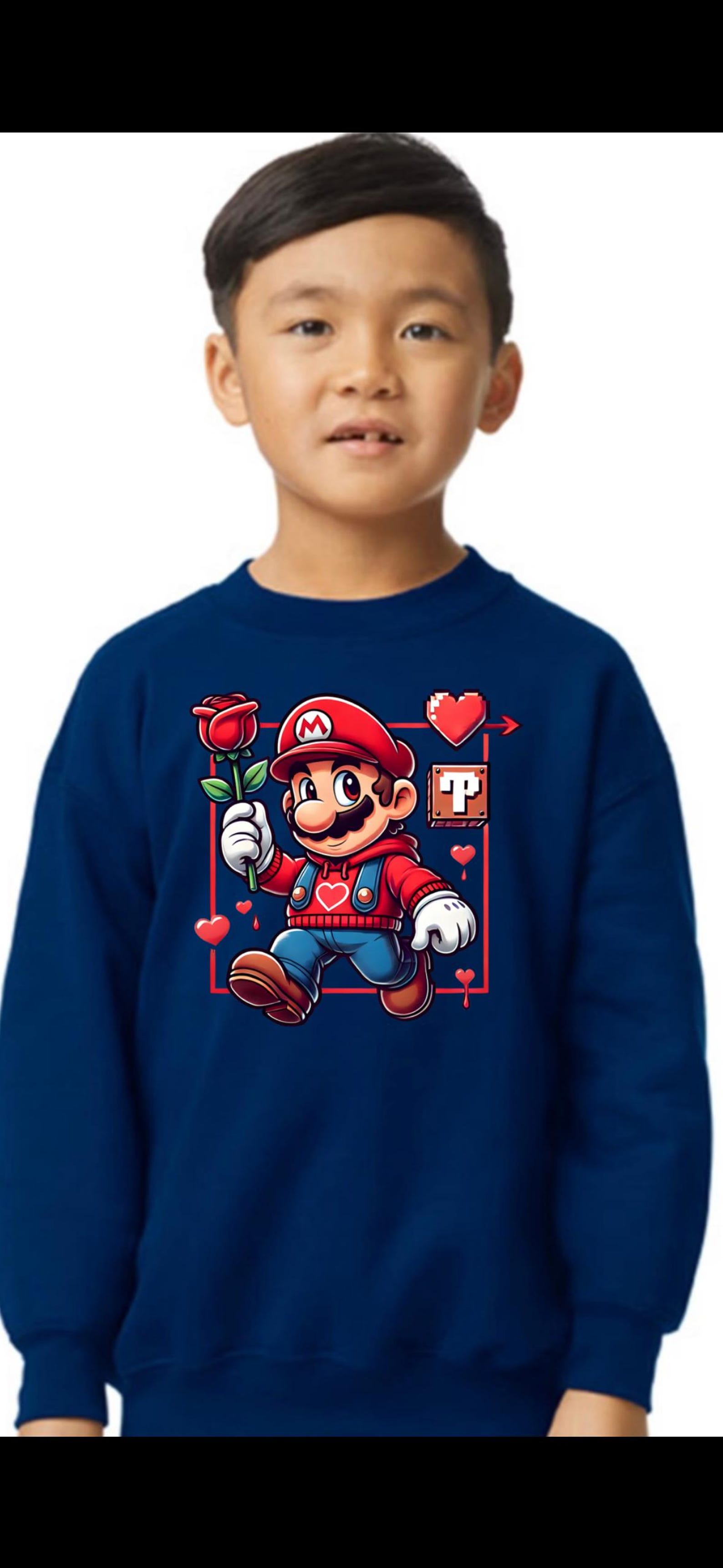 Mario Super Heart Valentine Kids Shirt Sweatshirt Hoodie Custom Shirt ...