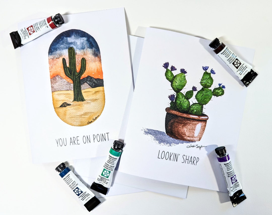 Desert Themed Notecards, Blank Watercolor Notecards, Saguaro Cactus ...