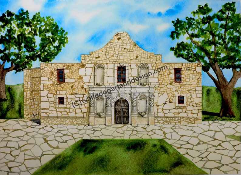 PRINT of the Alamo, Greeting Cards, Historic Buildings, Spanish Mission ...