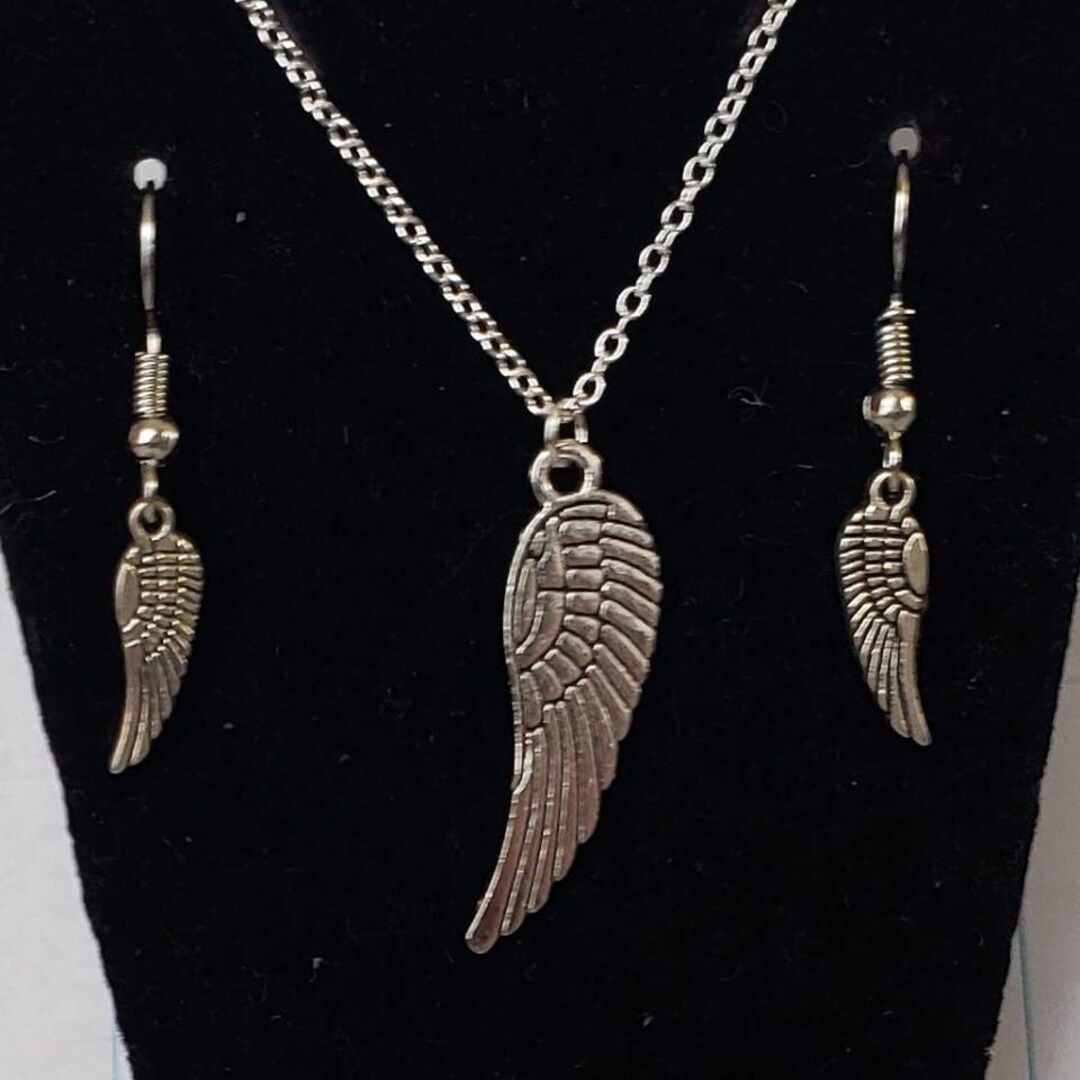 Angel Wings Necklace and Earrings Jewelry Set - Etsy