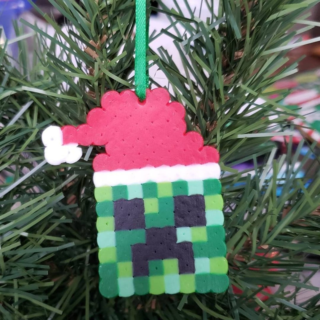 Minecraft Creeper Inspired Santa Ornament - Etsy