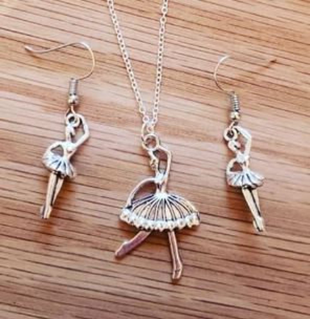 Handcrafted Ballet Jewelry Set With Silver Ballerina Earrings and ...