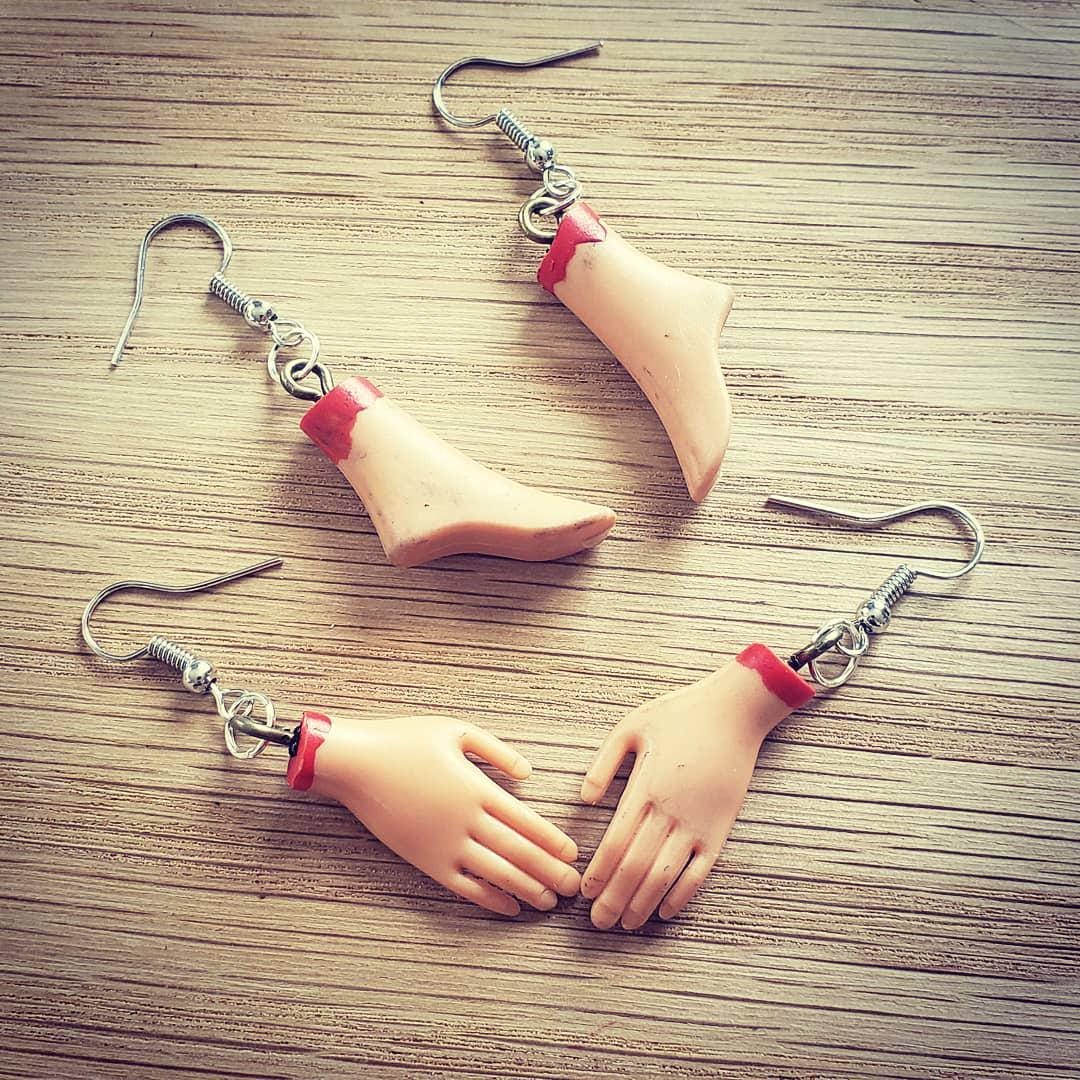 Bloody Hands or Feet Earrings Made With Recycled Barbies and .925 ...