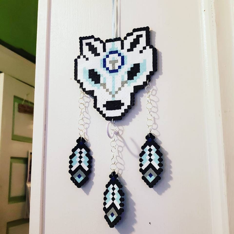 Handmade Native American Inspired Perler Bead 8 Bit White and - Etsy