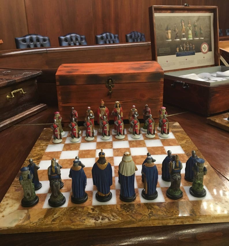 Handmade Pewter Chess Sets Knight Crusade - Hand Painted Chess - Etsy