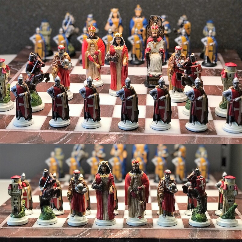 Handmade Pewter Chess Sets Knight Crusade Hand Painted Chess - Etsy Denmark