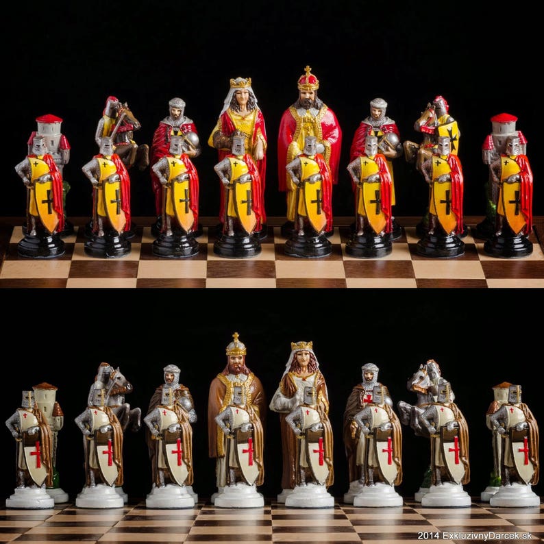 Handmade Pewter Chess Sets Knight Crusade - Hand Painted Chess - Etsy