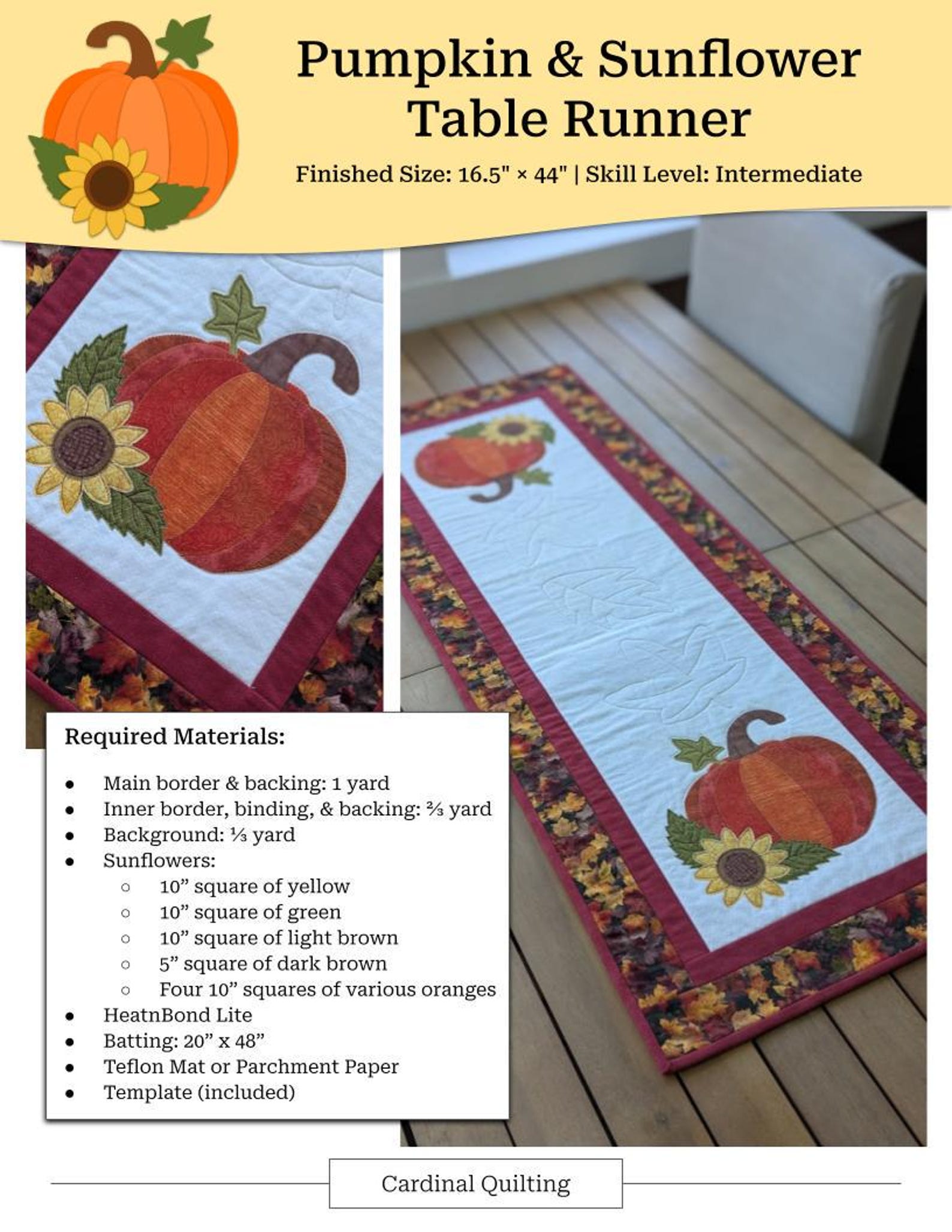 Pumpkin & Sunflower Table Runner - Digital Pattern - Etsy