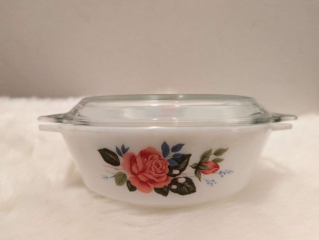Vintage Pyrex Cottage Rose Casserole Dish 1960s With Lid Milk Glass JAJ ...